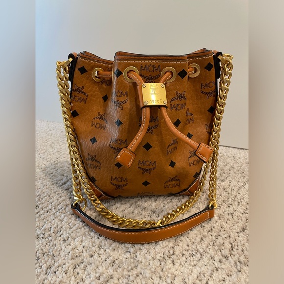 MCM | Bags | Mcm Mini Soft Berlin Drawstring Bag In Viestos Cognac ...